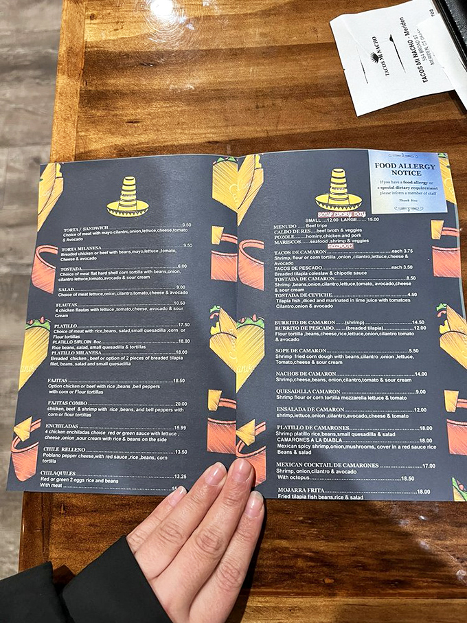 The menu reads like a love letter to Mexican cuisine, with illustrations that make your stomach growl before you've even ordered.
