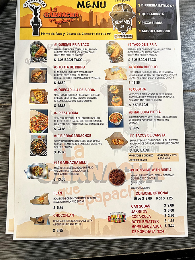 This menu isn't just a list&mdash;it's a roadmap to flavor town. The BirriaGarnaNachos are calling my name louder than my high school gym teacher.