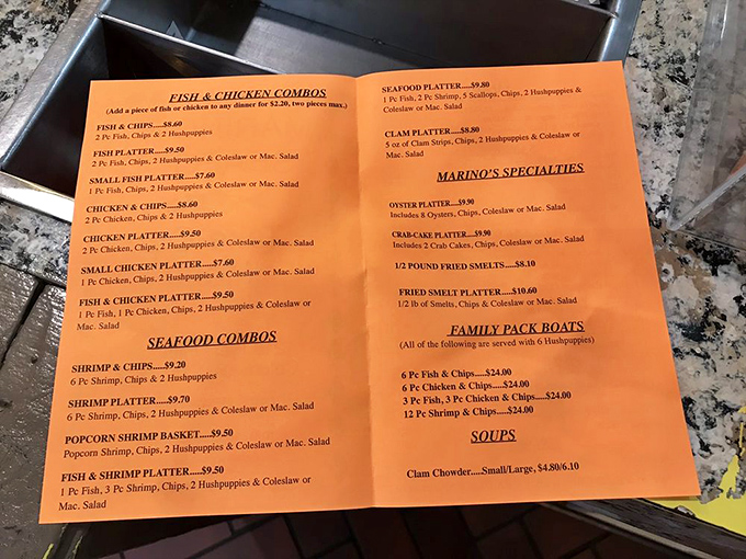 The iconic orange menu &ndash; a treasure map to seafood nirvana with combinations that make choosing feel like a delicious dilemma.