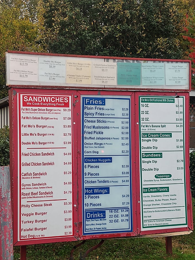 A menu board that promises more than it should be able to deliver from such a small space. Decision paralysis has never been so delicious.