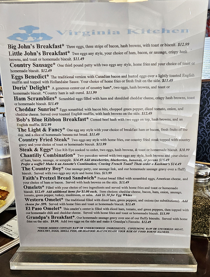 This menu isn't just a list of food&mdash;it's a roadmap to happiness. "Grandpa's Breakfast" practically guarantees you'll need a nap afterward, but what a glorious nap it will be.