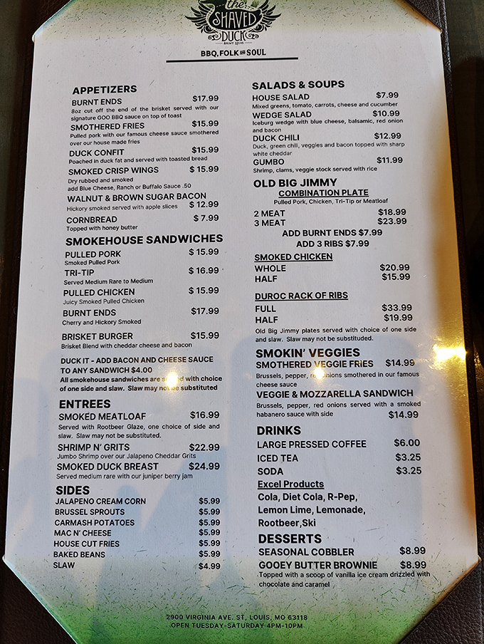 This menu isn't just a list of dishes&mdash;it's a roadmap to happiness with "BBQ, Folk & Soul" as your trusty guides.