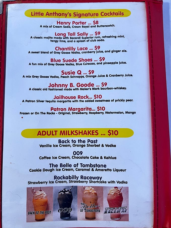 Adult milkshakes that put the "happy" in happy hour. The "009" combines coffee ice cream, chocolate cake, and Kahlua &ndash; dessert with a promotion to adulthood.
