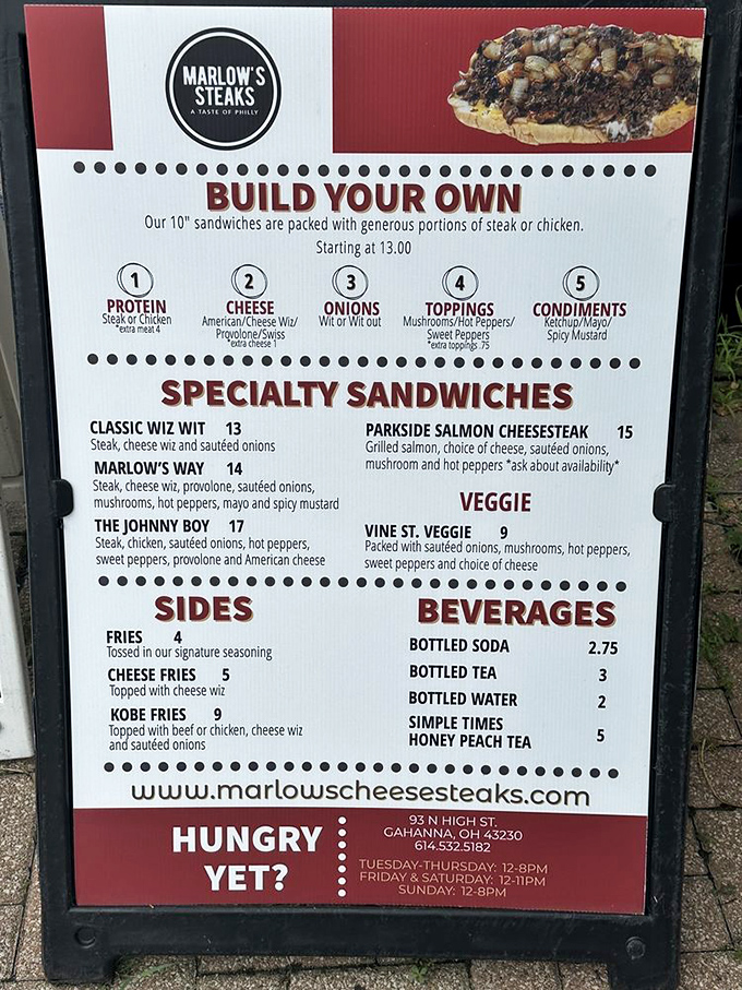 Life's big decisions made simple: protein, cheese, toppings. This menu board is basically a roadmap to happiness, Philadelphia-style.