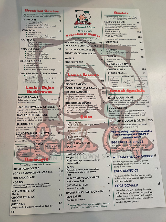 A menu that reads like comfort food poetry. No avocado toast with microgreens here, just the classics executed with unwavering precision.