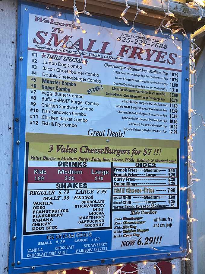 The menu board tells you everything you need to know: this place "Specializes in Grease, Salt, Sugar & Caffeine." My kind of honesty! 