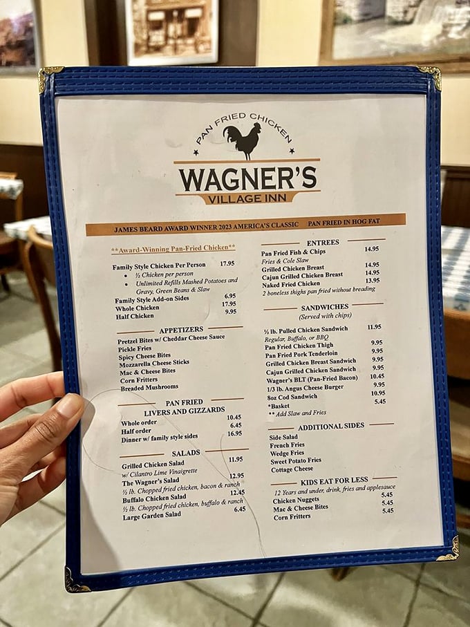 The menu proudly announces their James Beard Award-winning status &ndash; proof that sometimes the best food doesn't need a fancy pedigree, just perfect execution.