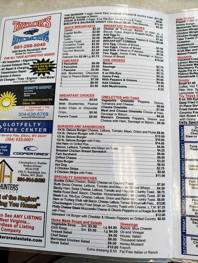 This menu isn't just a list of food&mdash;it's a roadmap to happiness. Notice how the specialty sandwiches section beckons like an old friend?