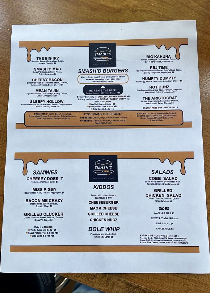Reading this menu is like scanning the guest list for a party where every attendee is more interesting than the last. The "PBJ Time" burger practically dares you not to order it.