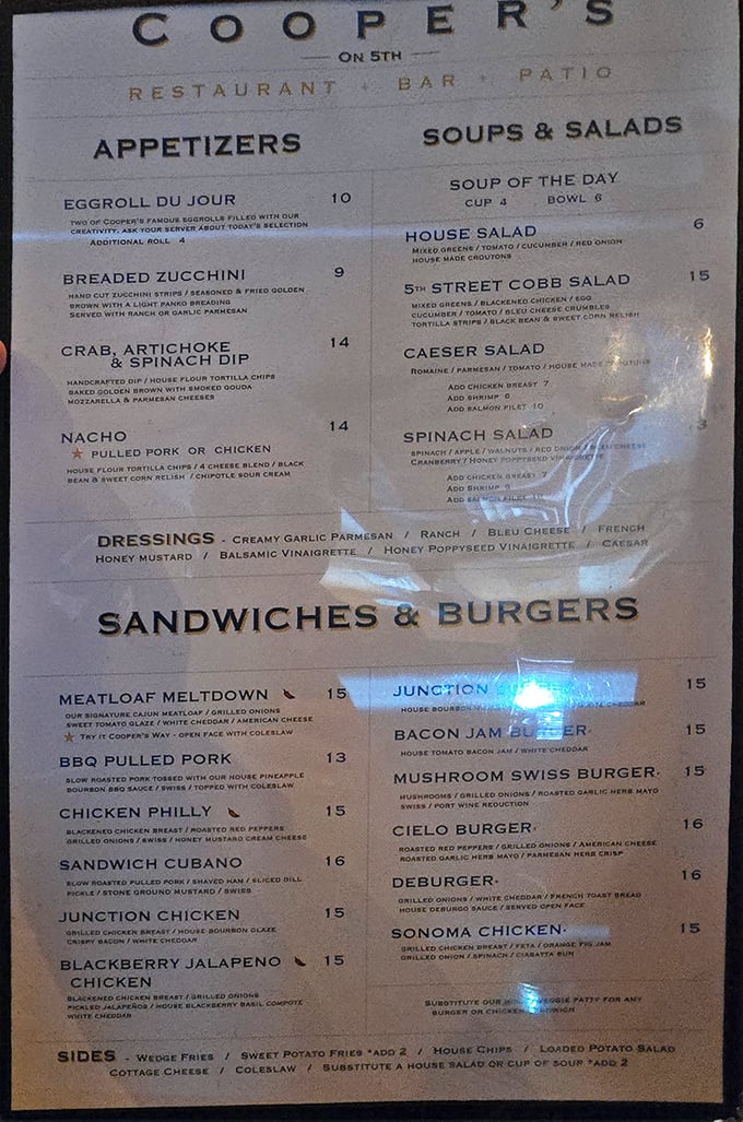 This menu reads like a love letter to comfort food, with the legendary Meatloaf Meltdown stealing every heart. 