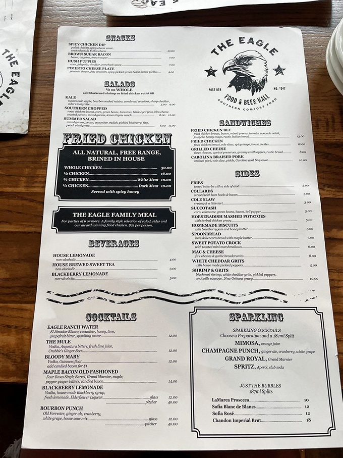 The menu reads like a love letter to Southern comfort food, with fried chicken taking center stage alongside sides that refuse to be upstaged.