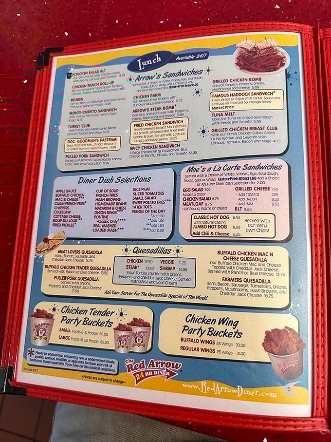 The menu reads like a love letter to American comfort food classics. Decisions this difficult should come with a therapist on standby.