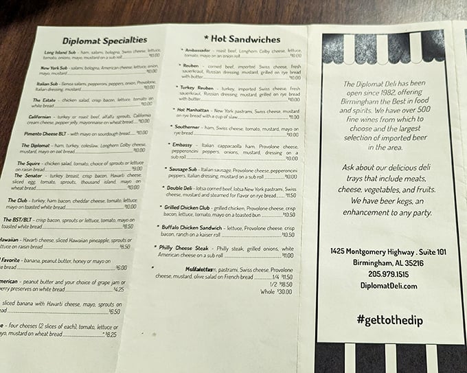 A menu of diplomatic relations between bread and fillings. Each sandwich bears a government-inspired name, suggesting these creations could solve international crises.