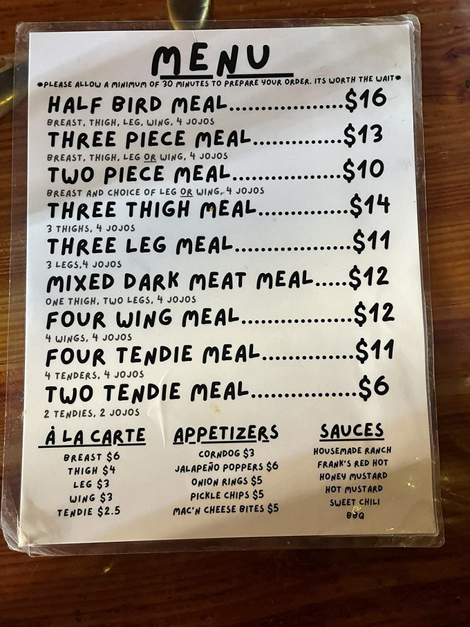 This handwritten menu isn't just instructions; it's a declaration of principles. "Please allow 30 minutes" translates to "prepare for greatness."