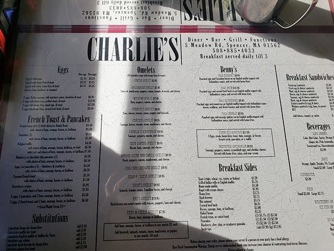 The menu at Charlie's tells a story of American classics, each dish promising the kind of satisfaction that only comes from recipes perfected over decades.