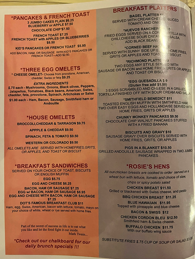 A menu that reads like comfort food poetry. No QR codes or fancy fonts needed when the offerings speak this eloquently to your hunger.