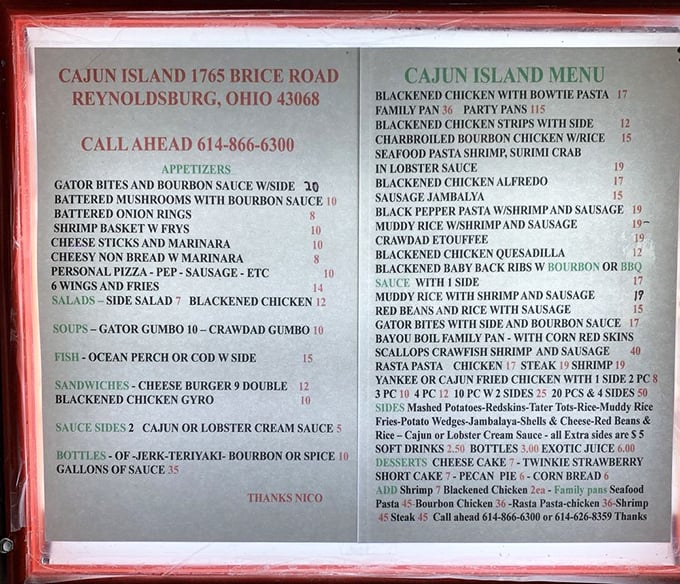 This menu reads like a love letter to Louisiana cuisine. Pro tip: anything with that bourbon sauce is worth the drive across state lines. 