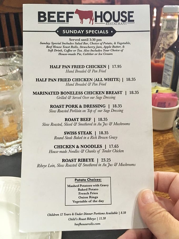 The Sunday Specials menu reads like a love letter to Midwestern cuisine. Each option promises a journey into heartland flavor territory.