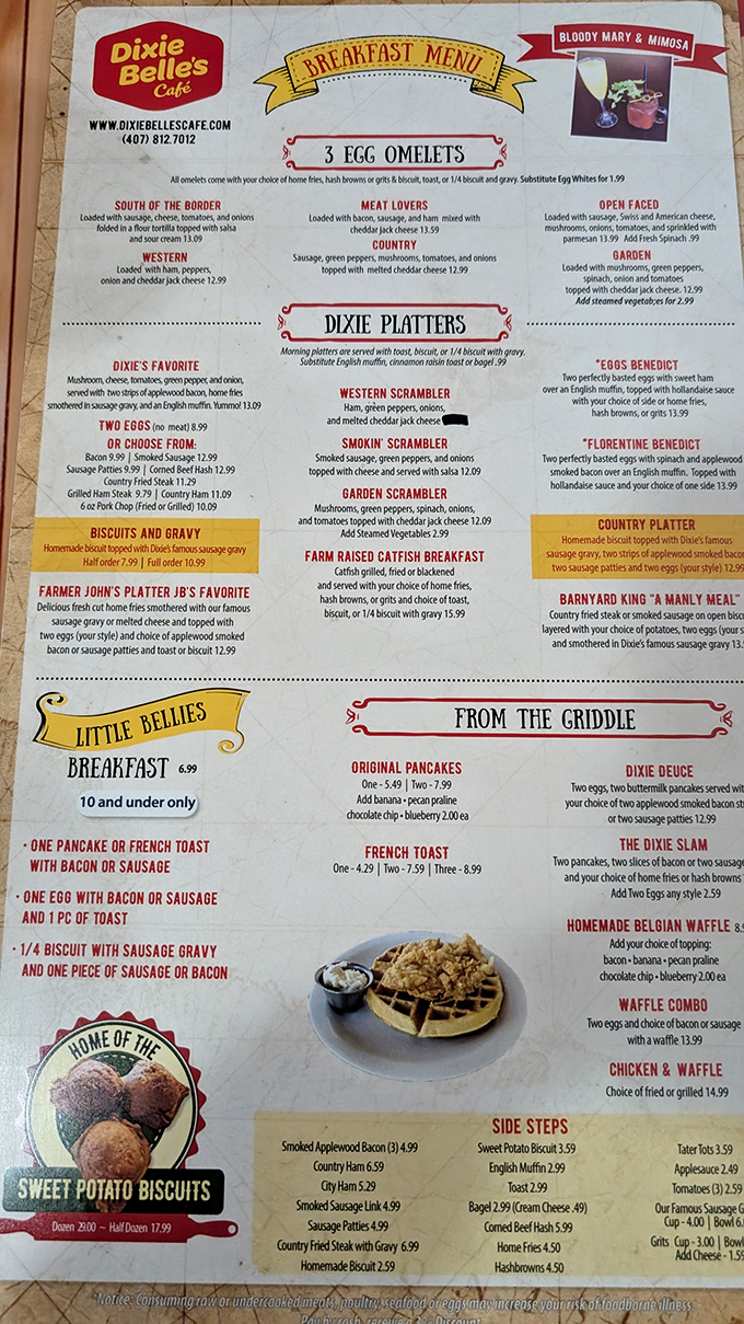 This menu isn't just a list&mdash;it's a roadmap to happiness. The "Dixie Platters" section should come with a warning: "May induce spontaneous Southern accent."