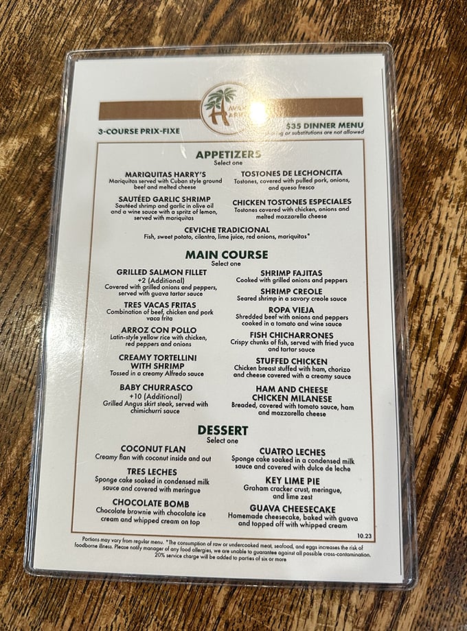 This menu reads like a love letter to Cuban cuisine—each item a chapter in a delicious story waiting to unfold.