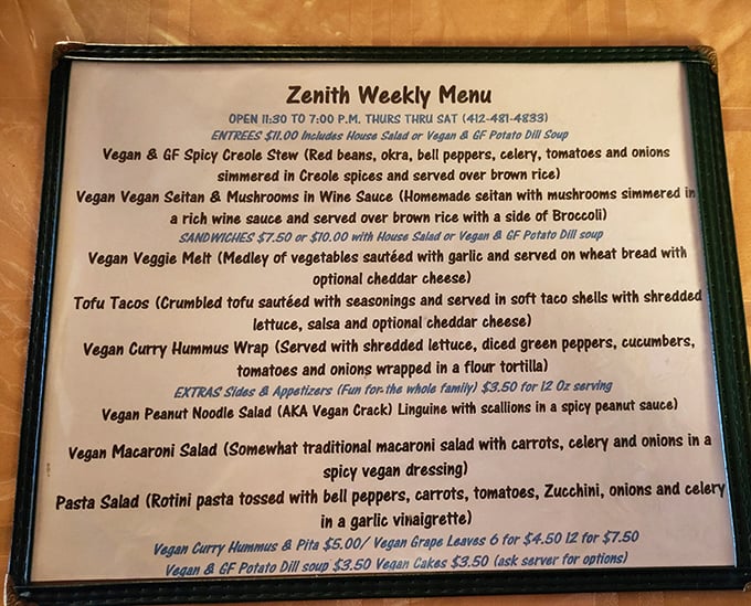 The weekly menu reads like a love letter to vegetarian cuisine&mdash;simple descriptions that hide complex flavors waiting to be discovered. 