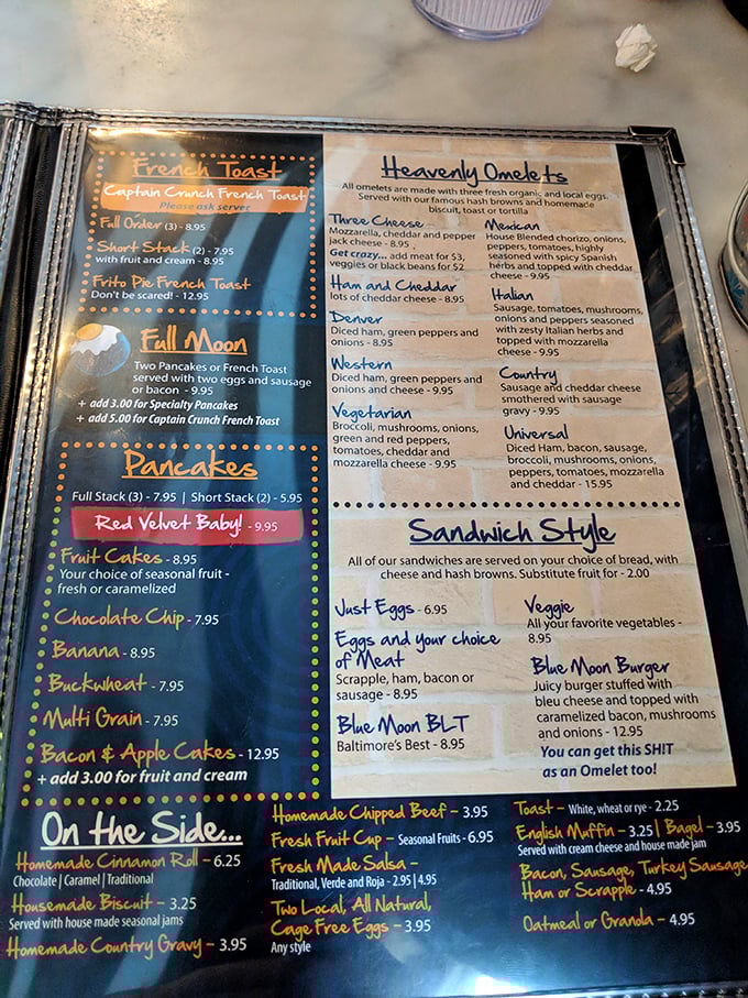 This menu isn't just a list of options&mdash;it's a roadmap to breakfast nirvana, with the Captain Crunch French Toast calling your name.