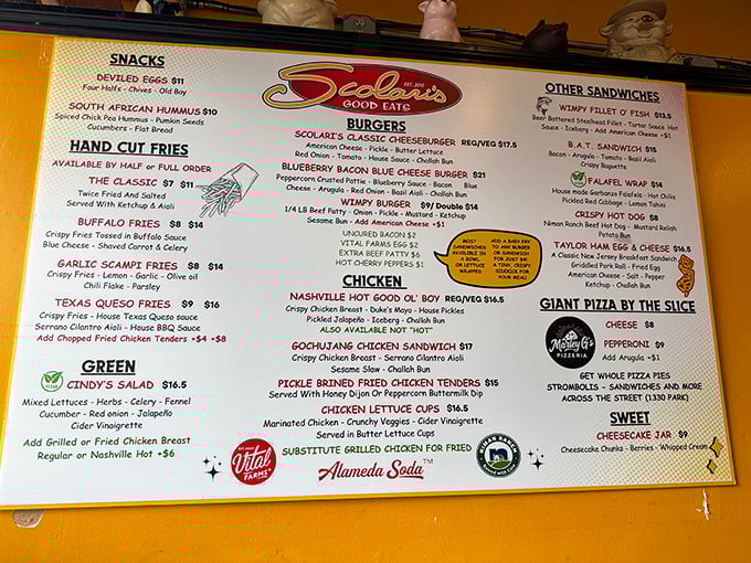 The menu board reads like a love letter to creative comfort food—each option more tempting than the last.