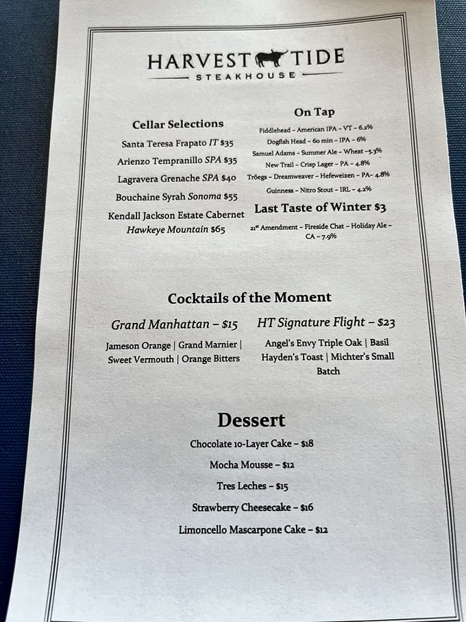 This isn't just a menu&mdash;it's a roadmap to happiness. The cocktail selection alone deserves its own ZIP code.