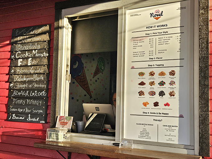 The chalkboard of champions. Like a dessert periodic table, Novel's flavor board and ordering instructions turn indecision into delicious adventure.