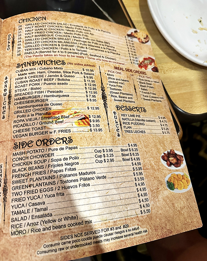 This well-worn menu tells stories of countless satisfied appetites. Each grease spot is practically a five-star review from a previous diner.