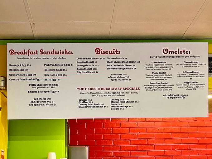 The menu board at Bryant's isn't just a list of options—it's a roadmap to happiness with biscuits as your trusty vehicle and gravy as your faithful companion.