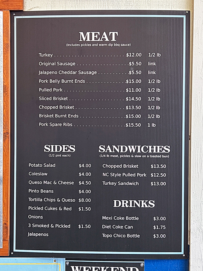 This menu isn't just a list&mdash;it's a roadmap to happiness. Each line represents hours of smoking, decades of tradition, and seconds of joy.