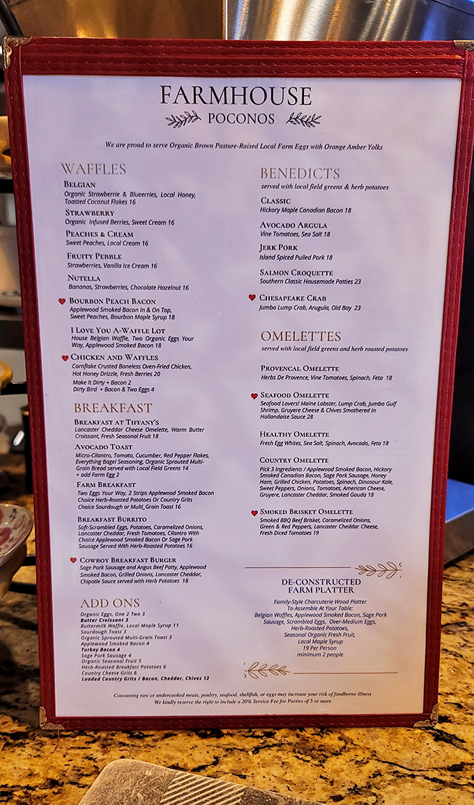 This isn't just a menu; it's a love letter to local ingredients where every "heart" symbol marks a dish worth crossing county lines for.