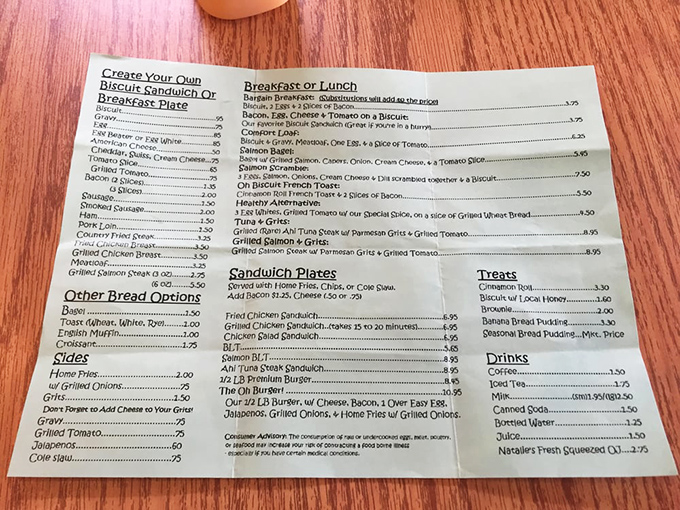 A menu that gets straight to the point&mdash;no fancy descriptions needed when your food speaks this eloquently. Biscuit possibilities abound!