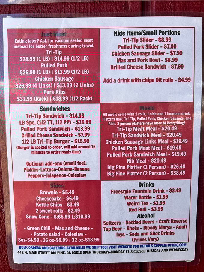 A menu that cuts right to the chase: meat, sides, and absolutely zero pretension. Decision paralysis has never been so delicious.