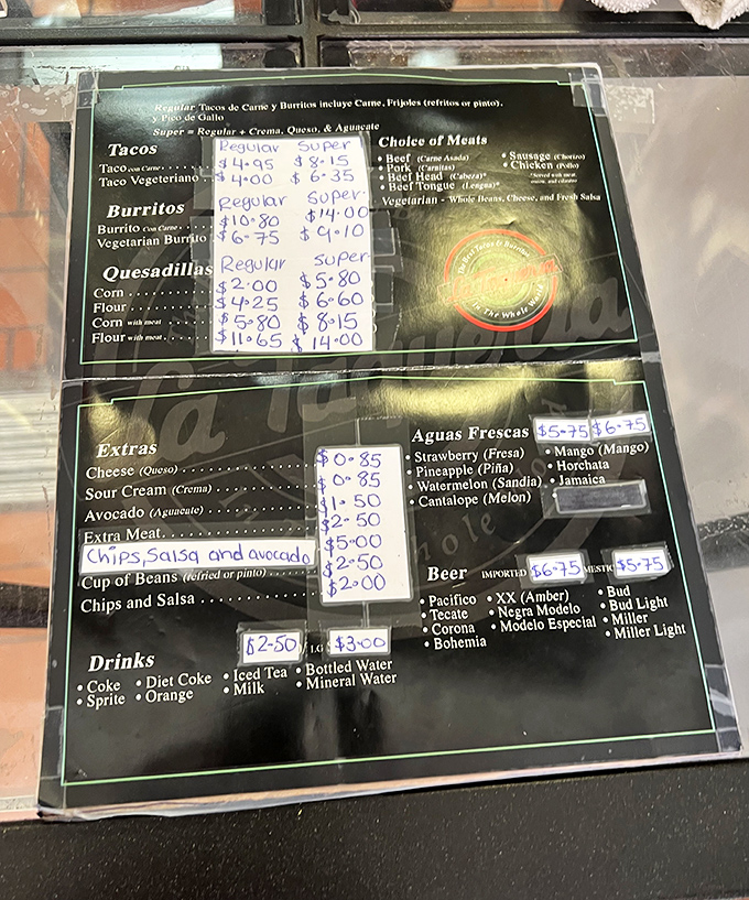 The menu board &ndash; a sacred text for burrito pilgrims. Simplicity reigns with just a handful of options, each executed to perfection.