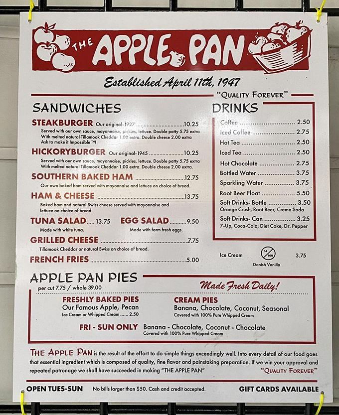 A menu frozen in time, offering the same reliable favorites that have satisfied Angelenos since Harry Truman was signing executive orders.