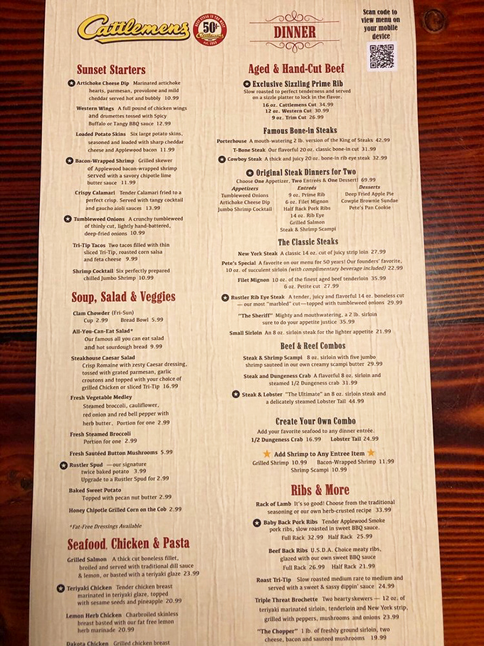 A menu that doesn't need fancy fonts or pretentious descriptions&mdash;just honest food that speaks for itself. The steak section is basically poetry.
