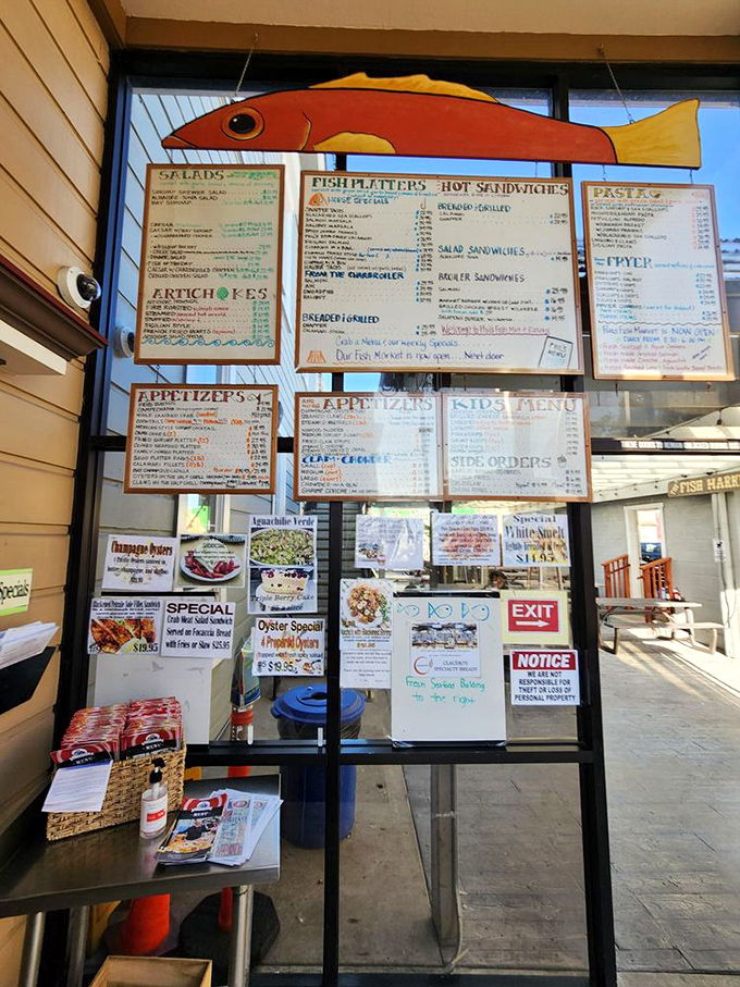 The wall of menus at Phil's is like the seafood version of the Rosetta Stone &ndash; overwhelming at first glance, but deciphering it leads to culinary treasures worth the effort.