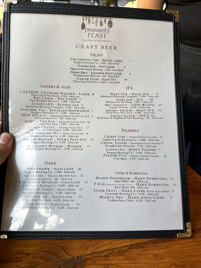 While this appears to be a beer menu from nearby Peasants Feast restaurant, trust me&mdash;you'll need something to wash down all those Danish pastries you're about to devour.