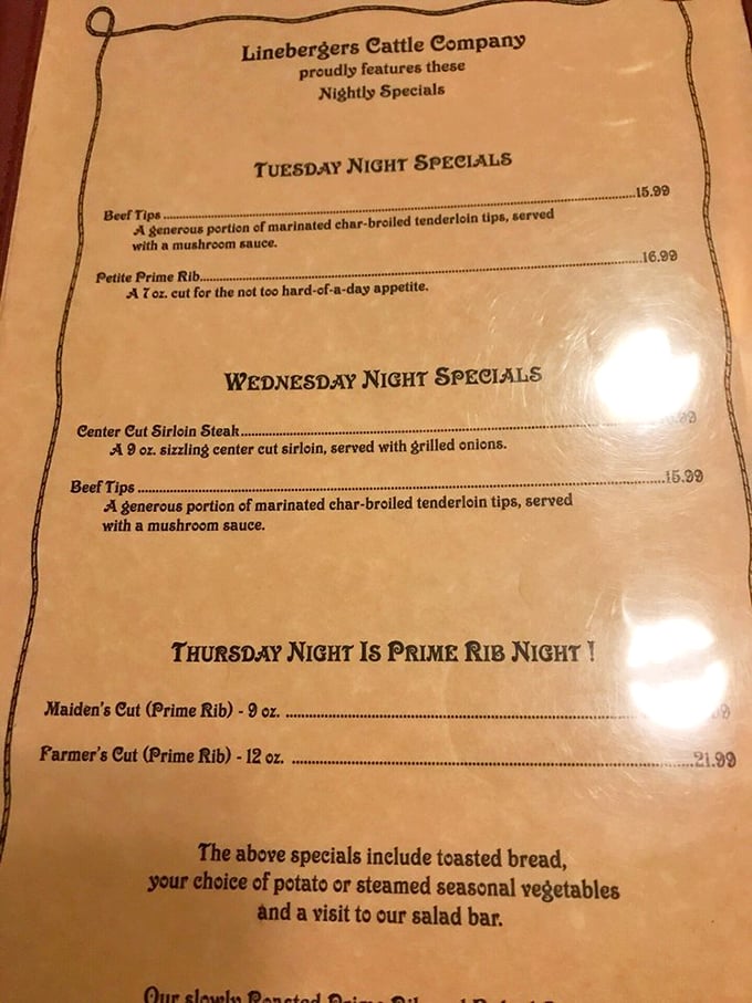 The specials menu reads like poetry to carnivores. Thursday's Prime Rib Night might be worth rearranging your entire week for.