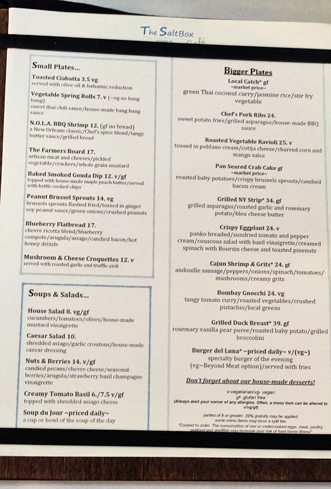 This single-page menu tells a story of culinary confidence. When a restaurant keeps it this concise, they're not hiding behind options—they're showcasing expertise.