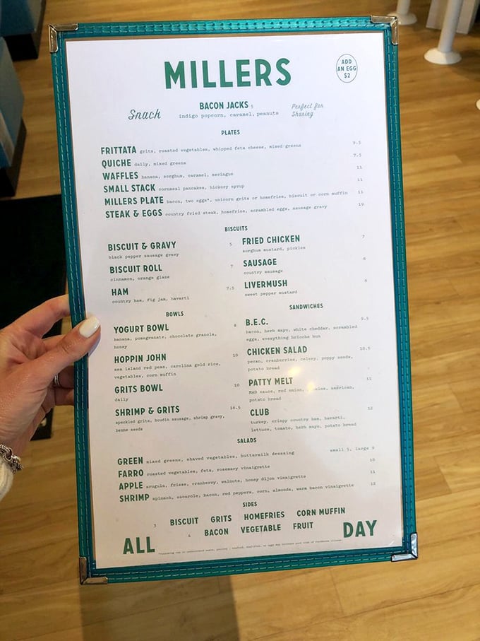 A menu that reads like poetry to breakfast lovers. My doctor said to watch what I eat, so I'm watching this menu very carefully.