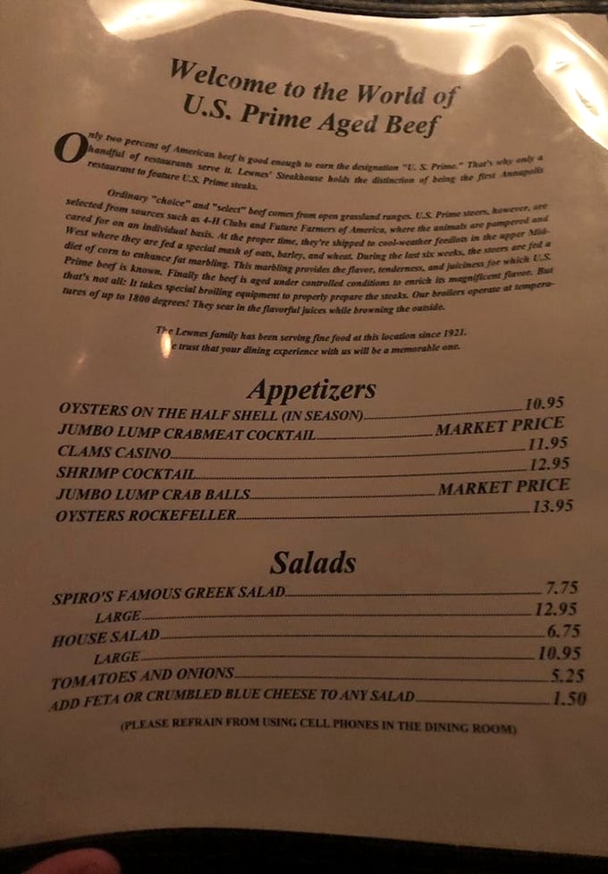 "Only two percent of American beef earns the U.S. Prime designation" &ndash; this menu isn't just reading material, it's a promise.