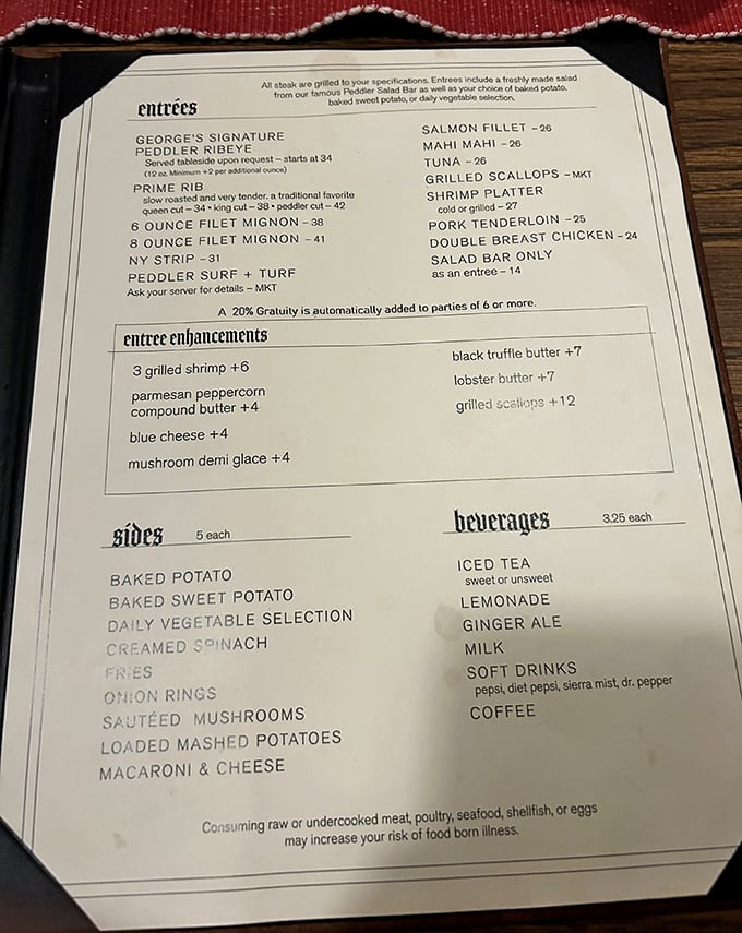 A menu that doesn't need fancy fonts or flowery descriptions&mdash;just the straightforward promise of exceptional steaks and seafood.