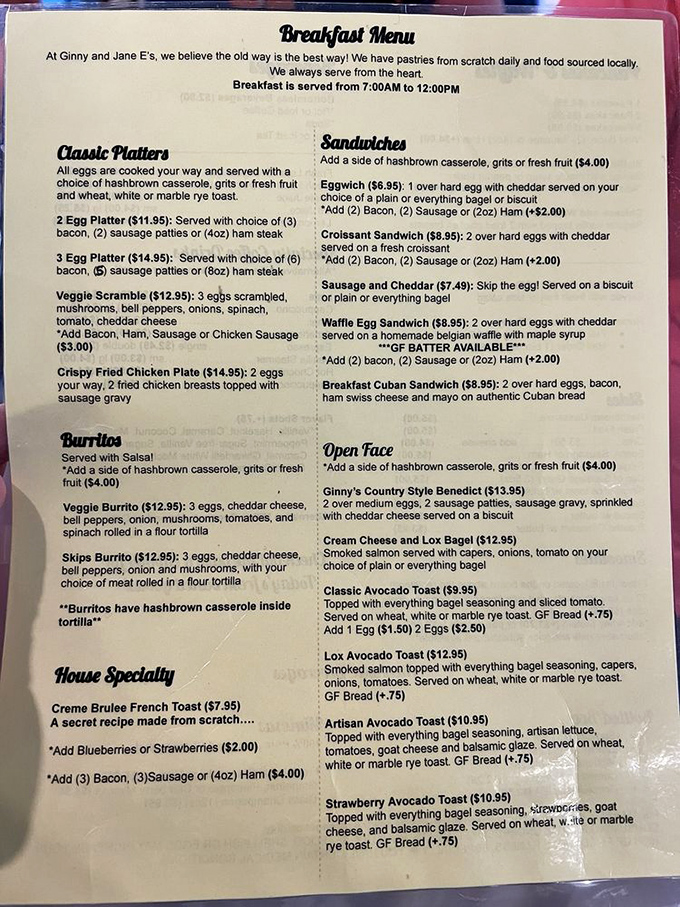 A menu that reads like a love letter to breakfast classics, where every item promises to be the highlight of your vacation day.