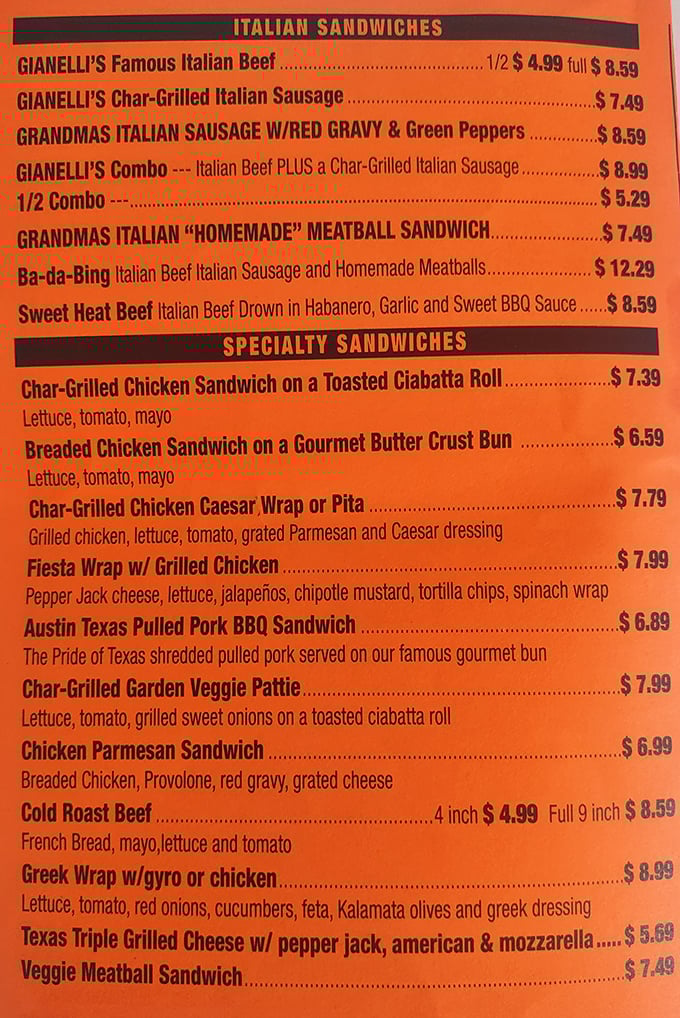 A menu that doesn't need fancy fonts or pretentious descriptions&mdash;just the promise of Italian beef that'll make your taste buds stand at attention.