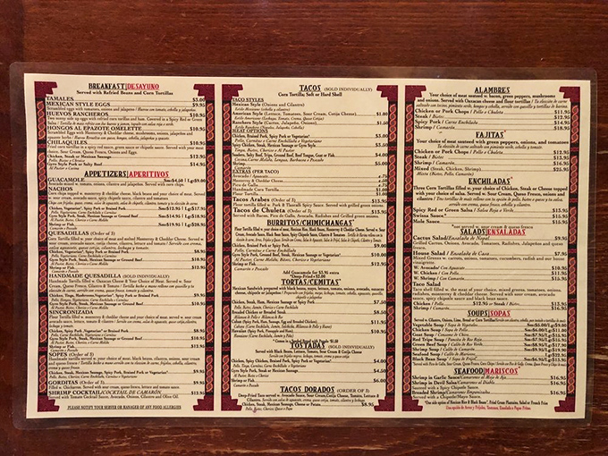 The menu reads like a love letter to Mexican cuisine&mdash;comprehensive enough to require reading glasses but worth every moment of deliberation.