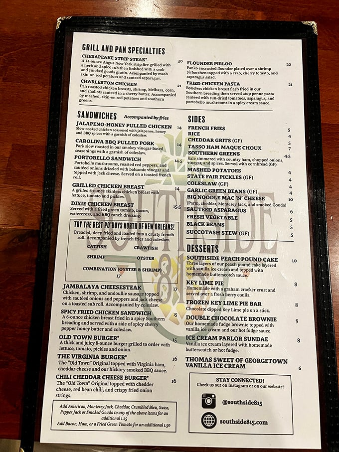 A menu that reads like a love letter to Southern cuisine, with each dish promising its own unique story.