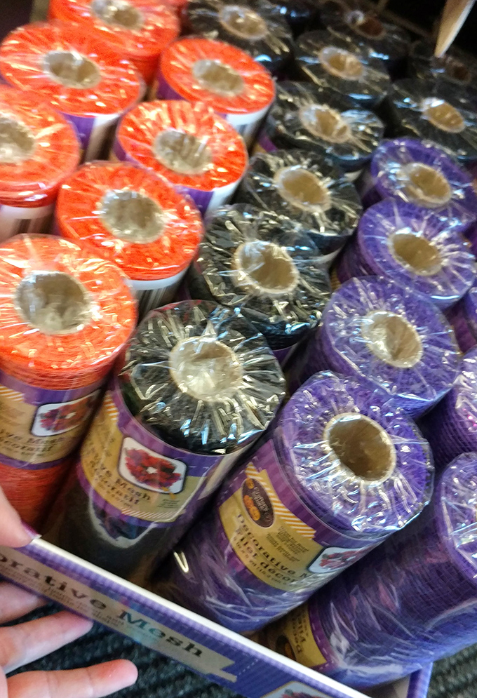 A rainbow of mesh rolls stands at attention, ready to transform into wreaths, table runners, or whatever Pinterest-inspired creation Pennsylvania crafters can imagine.